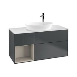 Villeroy & Boch Villeroy und Boch Finion Waschtischunterschrank F941HHHG 120cm, Abdeckplatte white matt, Regale sand matt lacquer, Midnight Blue Matt Lacquer