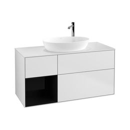 Villeroy & Boch Villeroy und Boch Finion Waschtischunterschrank F941PHMT 120cm, Abdeckplatte white matt, Regale Glossy black lacquer, White matt lacquer