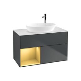 Villeroy & Boch Villeroy und Boch Finion Waschtischunterschrank F891HFHG 100cm, Abdeckplatte white matt, Regale Gold matt lacquer, Midnight Blue Matt Lacquer