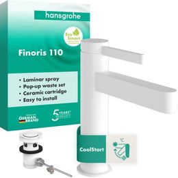 Hansgrohe Finoris Einhebel-Waschtischarmatur 76025700 CoolStart, Ausladung 139mm, mit Zugstange, wei&szlig; matt