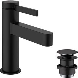 Hansgrohe Finoris 100 Waschtischarmatur 76010670 mit Push-Open Ablaufgarnitur, schwarz matt
