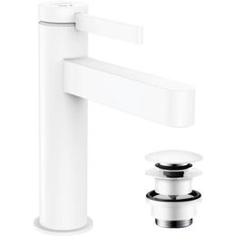 Hansgrohe Finoris 110 Waschtischarmatur 76024700 mit Push-Open Ablaufgarnitur, CoolStart, mattwei&szlig;