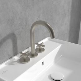 Villeroy & Boch Villeroy und Boch Loop + Friends Dreiloch-Waschtischarmatur TVZ10600900064 Kreuzgriff, ohne Ablaufgarnitur, brushed nickel black