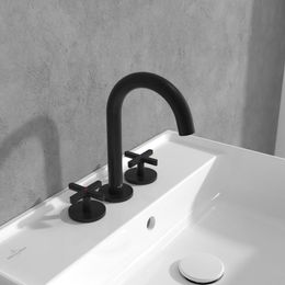 Villeroy & Boch Villeroy und Boch Loop + Friends Dreiloch-Waschtischarmatur TVZ106009000K5 Kreuzgriff, ohne Ablaufgarnitur, matt black