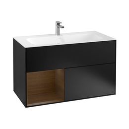 Villeroy & Boch Villeroy und Boch Finion Waschtischunterschrank F030GNPD 99,6x59,1x49,8cm, Regal links Walnut veneer, Black matt lacquer