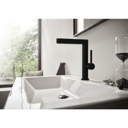 Hansgrohe Finoris 230 Waschtischarmatur 76060670 mit Schwenkauslauf und Push-Open Ablaufgarnitur, mattschwarz
