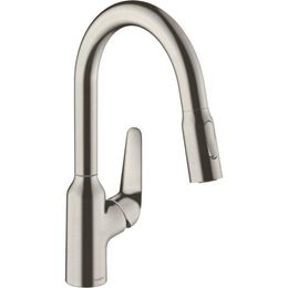 Hansgrohe Focus M42 K&uuml;chenarmatur 180 2jet 71801800 mit Ausziehbrause, Schwenkbereich 360&deg;, edelstahl-optik