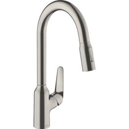 Hansgrohe Focus M42 K&uuml;chenarmatur 220 2jet 71800800 mit Ausziehbrause, Schwenkbereich 360&deg;, edelstahl-optik