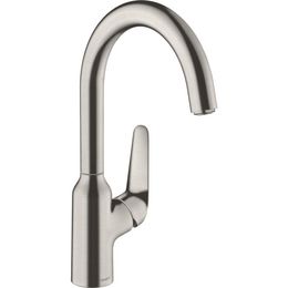 Hansgrohe Focus M42 Küchenarmatur 220 1jet 71802800 edelstahl-optik, schwenkbarer Auslauf 360°