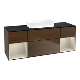Villeroy & Boch Villeroy und Boch Finion Waschtischunterschrank F742HHGN 160x60,3x50,1cm, Regale sand matt lacquer, Walnut veneer