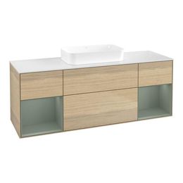 Villeroy & Boch Villeroy und Boch Finion Waschtischunterschrank F741GMPC 160x60,3x50,1cm, Regale Olive matt lacquer, Oak Veneer