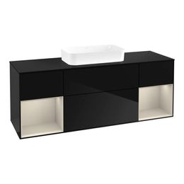 Villeroy & Boch Villeroy und Boch Finion Waschtischunterschrank F742HHPH 160x60,3x50,1cm, Regale sand matt lacquer, Glossy Black Lacquer