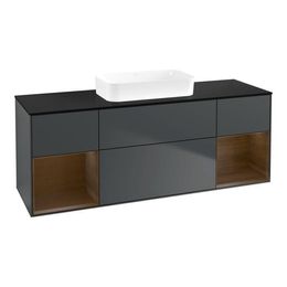 Villeroy & Boch Villeroy und Boch Finion Waschtischunterschrank F742GNHG 160x60,3x50,1cm, Regale Walnut veneer, Midnight Blue Matt Lacquer
