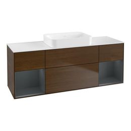 Villeroy & Boch Villeroy und Boch Finion Waschtischunterschrank G741HGGN 160x60,3x50,1cm, Regale Midnight matt lacquer, Walnut veneer
