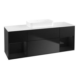Villeroy & Boch Villeroy und Boch Finion Waschtischunterschrank F741PHPD 160x60,3x50,1cm, Regale Glossy black lacquer, Black matt lacquer