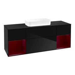Villeroy & Boch Villeroy und Boch Finion Waschtischunterschrank F742HBPH 160x60,3x50,1cm, Regale Peony matt lacquer, Glossy Black Lacquer