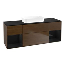 Villeroy & Boch Villeroy und Boch Finion Waschtischunterschrank F742PHGN 160x60,3x50,1cm, Regale Glossy black lacquer, Walnut veneer