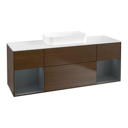 Villeroy & Boch Villeroy und Boch Finion Waschtischunterschrank F741HGGN 160x60,3x50,1cm, Regale Midnight matt lacquer, Walnut veneer