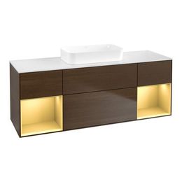 Villeroy & Boch Villeroy und Boch Finion Waschtischunterschrank F741HFGN 160x60,3x50,1cm, Regale Gold matt lacquer, Walnut veneer