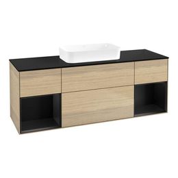 Villeroy & Boch Villeroy und Boch Finion Waschtischunterschrank F742PDPC 160x60,3x50,1cm, Regale Black matt lacquer, Oak Veneer