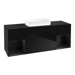 Villeroy & Boch Villeroy und Boch Finion Waschtischunterschrank F742PDPH 160x60,3x50,1cm, Regale Black matt lacquer, Glossy Black Lacquer