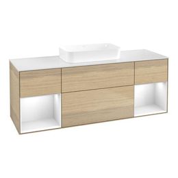 Villeroy & Boch Villeroy und Boch Finion Waschtischunterschrank F741GFPC 160x60,3x50,1cm, Regale Glossy white lacquer, Oak Veneer