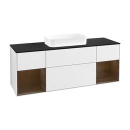 Villeroy & Boch Villeroy und Boch Finion Waschtischunterschrank F742GNGF 160x60,3x50,1cm, Regale Walnut veneer, Glossy white lacquer