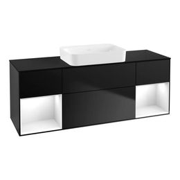 Villeroy & Boch Villeroy und Boch Finion Waschtischunterschrank G742GFPD 160x60,3x50,1cm, Regale Glossy white lacquer, Black matt lacquer