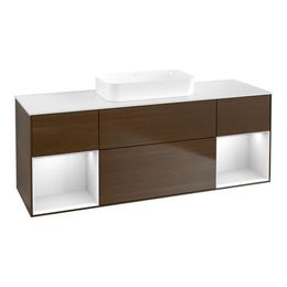 Villeroy & Boch Villeroy und Boch Finion Waschtischunterschrank F741MTGN 160x60,3x50,1cm, Regale White matt lacquer, Walnut veneer