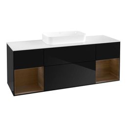 Villeroy & Boch Villeroy und Boch Finion Waschtischunterschrank F741GNPH 160x60,3x50,1cm, Regale Walnut veneer, Glossy Black Lacquer