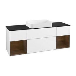 Villeroy & Boch Villeroy und Boch Finion Waschtischunterschrank G742GNGF 160x60,3x50,1cm, Regale Walnut veneer, Glossy white lacquer