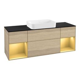 Villeroy & Boch Villeroy und Boch Finion Waschtischunterschrank G742HFPC 160x60,3x50,1cm, Regale Gold matt lacquer, Oak Veneer