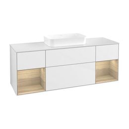 Villeroy & Boch Villeroy und Boch Finion Waschtischunterschrank F741PCGF 160x60,3x50,1cm, Regale Oak Veneer, Glossy white lacquer