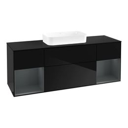Villeroy & Boch Villeroy und Boch Finion Waschtischunterschrank F742HGPH 160x60,3x50,1cm, Regale Midnight matt lacquer, Glossy Black Lacquer
