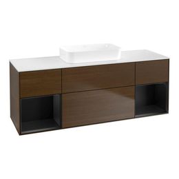 Villeroy & Boch Villeroy und Boch Finion Waschtischunterschrank F741PDGN 160x60,3x50,1cm, Regale Black matt lacquer, Walnut veneer