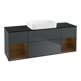 Villeroy & Boch Villeroy und Boch Finion Waschtischunterschrank G742GNHG 160x60,3x50,1cm, Regale Walnut veneer, Midnight Blue Matt Lacquer