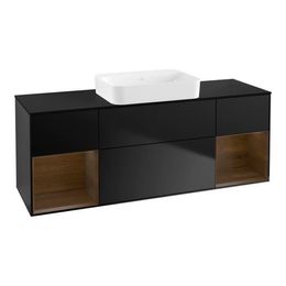Villeroy & Boch Villeroy und Boch Finion Waschtischunterschrank G742GNPD 160x60,3x50,1cm, Regale Walnut veneer, Black matt lacquer