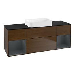 Villeroy & Boch Villeroy und Boch Finion Waschtischunterschrank G742HGGN 160x60,3x50,1cm, Regale Midnight matt lacquer, Walnut veneer
