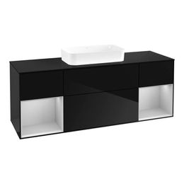 Villeroy & Boch Villeroy und Boch Finion Waschtischunterschrank F742GJPH 160x60,3x50,1cm, Regale Light grey matt lacquer, Glossy Black Lacquer
