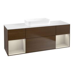 Villeroy & Boch Villeroy und Boch Finion Waschtischunterschrank F741HHGN 160x60,3x50,1cm, Regale sand matt lacquer, Walnut veneer