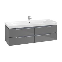 Villeroy & Boch Villeroy & Boch Subway 2.0 Waschtischunterschrank A69100FP, 128,7x42x44,9cm, Glossy Grey, Griff matt