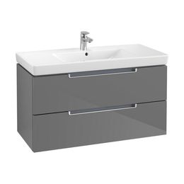 Villeroy & Boch Villeroy & Boch Subway 2.0 Waschtischunterschrank A69700FP,98,7x52x44,9cm,Glossy Grey,Griff silber
