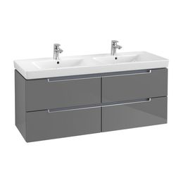 Villeroy & Boch Villeroy & Boch Subway 2.0 Waschtischunterschrank A69900FP, 128,7x52x44,9cm, Glossy Grey, Griff matt