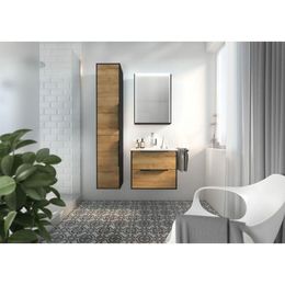 Artiqua Serie 774 Badm&ouml;bel-Set mit Spiegelschrank 60 cm 774B2261MSMS3, Waschtisch mit Unterschrank, Griff Schwarz Matt