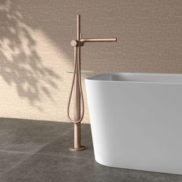 KEUCO Edition 400 Einhebel-Wannenmischer 51527290100 freistehend, mit Brauseschlauch und Stabhandbrause, Rotgold geb&uuml;rstet
