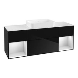 Villeroy & Boch Villeroy und Boch Finion Waschtischunterschrank G741MTPH 160x60,3x50,1cm, Regale White matt lacquer, Glossy Black Lacquer