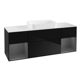 Villeroy & Boch Villeroy und Boch Finion Waschtischunterschrank G741GKPH 160x60,3x50,1cm, Regale Anthracite matt lacquer, Glossy Black Lacquer