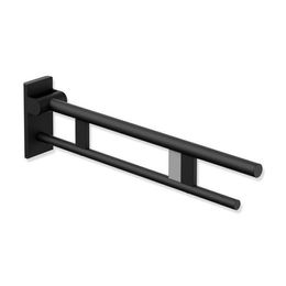 HEWI System 900 Mobiler St&uuml;tzklappgriff 900.50.42360DC Ausladung 750 mm, Edelstahl pulverbeschichtet schwarz tiefmatt, rechts, Sp&uuml;lausl&ouml;sung Funk