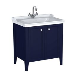 Vitra Valarte Waschtisch-M&ouml;bel-Set 65766 79,5x53x88cm, 2 T&uuml;ren, Korpus stahlblau/Waschtisch wei&szlig; hochglanz