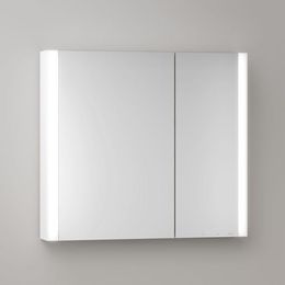 KEUCO Somaris Spiegelschrank mit Beleuchtung 14502512201 80 x 71 x 12,7 cm, wei&szlig; matt, 2 T&uuml;ren, Wandvorbau, Spiegelheizung, asymmetrisch